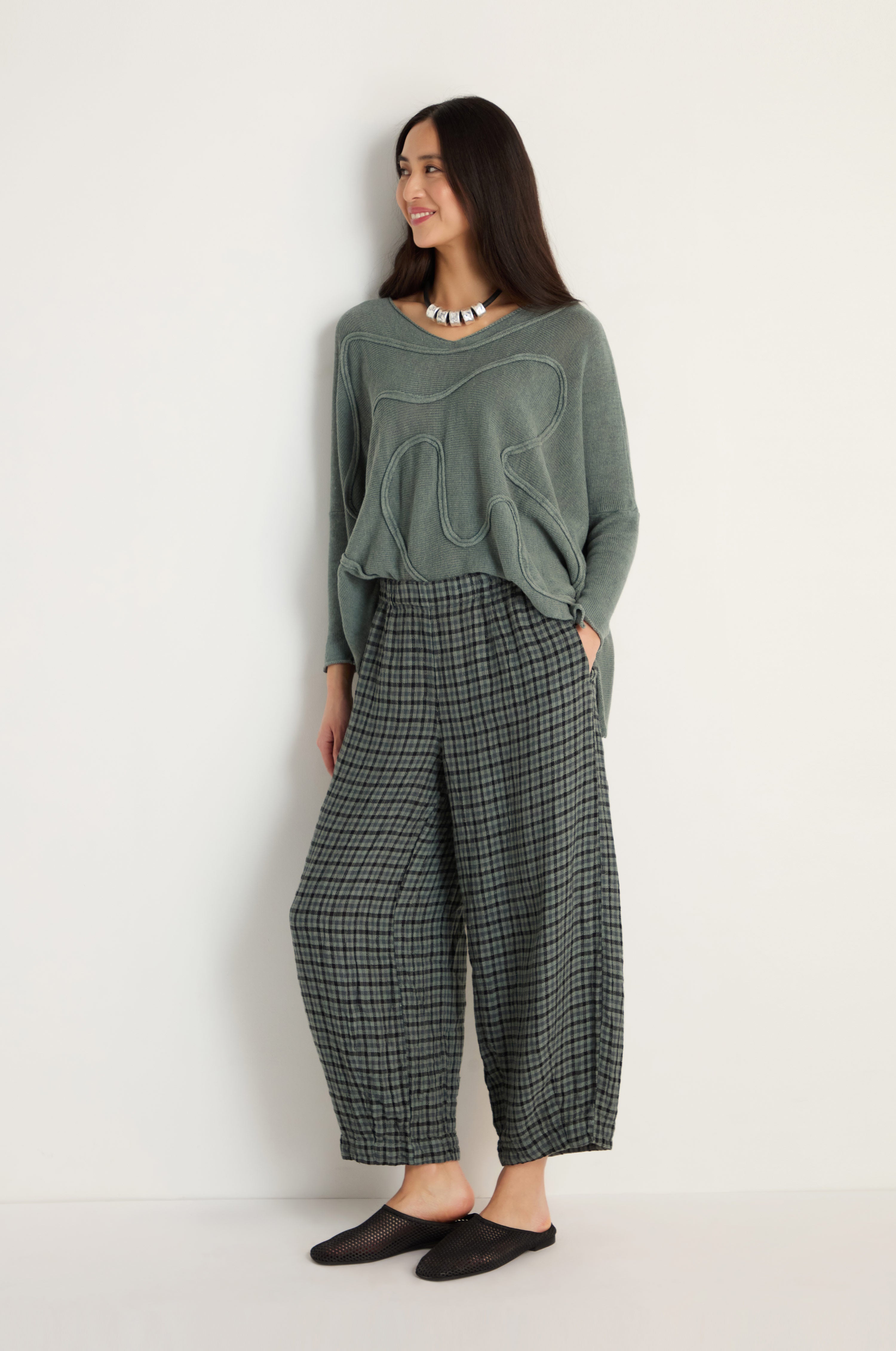 Check Linen Bubble Trousers – Sahara