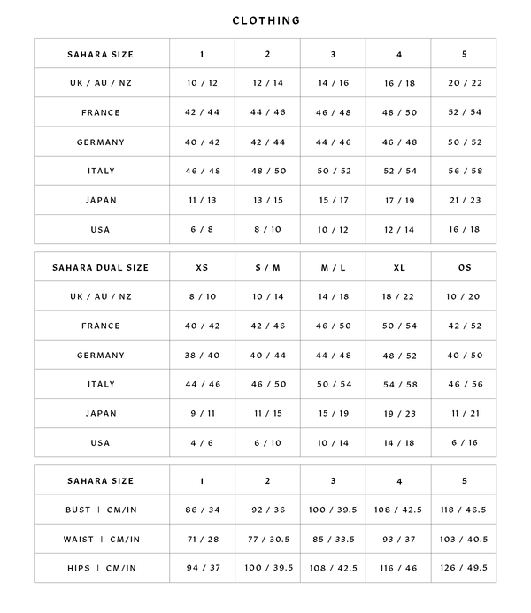 Sahara Size Guide | Sahara London
