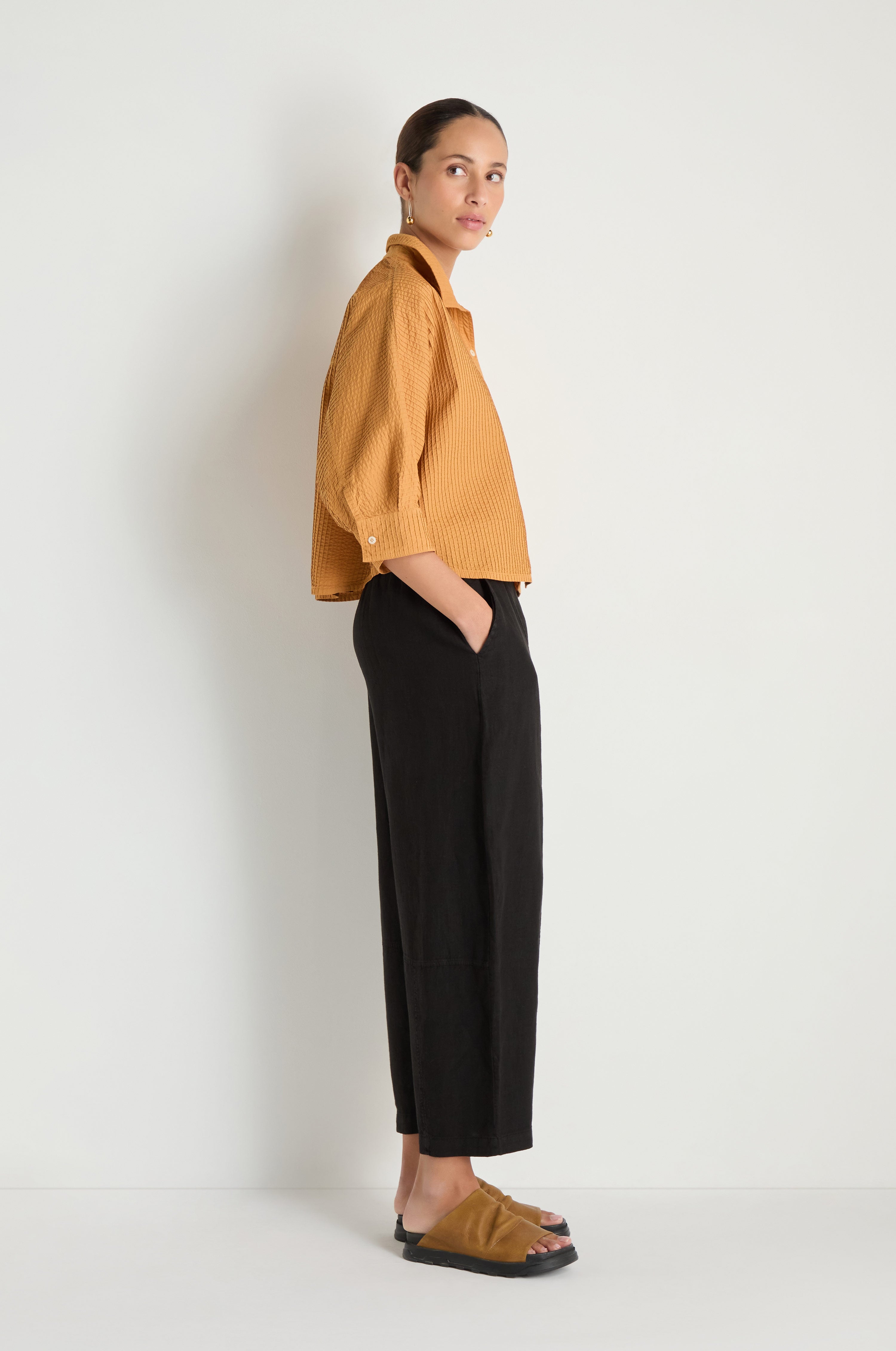 Pleated Sleeve Brown Shirt – Sahara